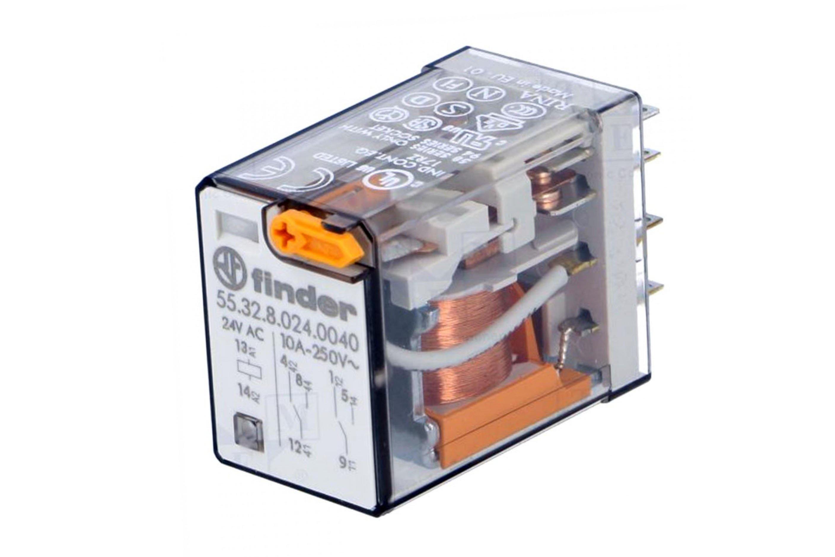 Plug In Non-Latching Relay DPDT 24VAC Coil - 55.32.8.024.0040 Finder ...