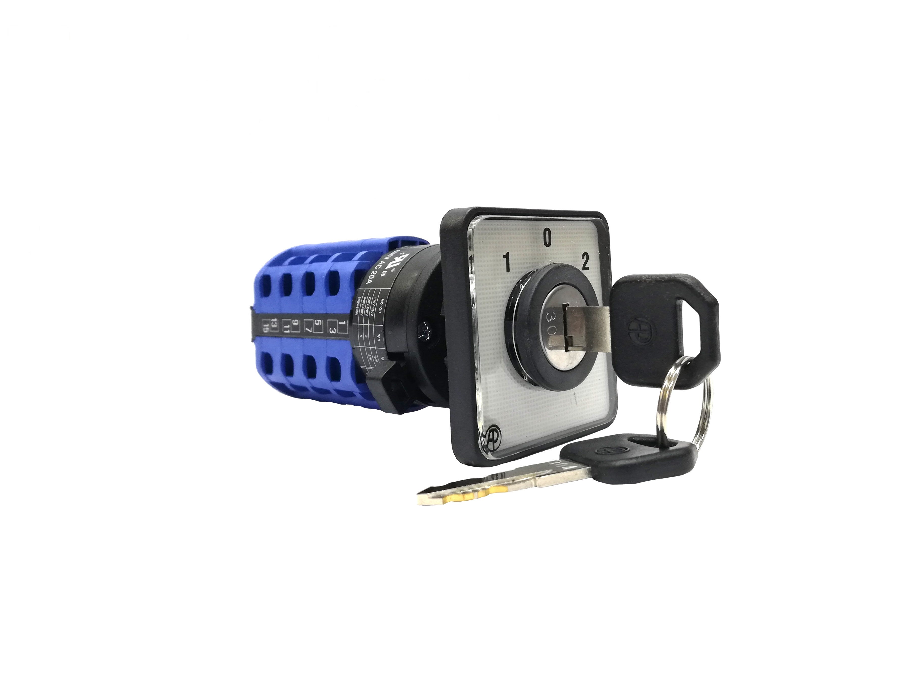 3 Way Key Switch Changover 1-0-2 20A 4 Pole A220K Auspicious - Qahraba