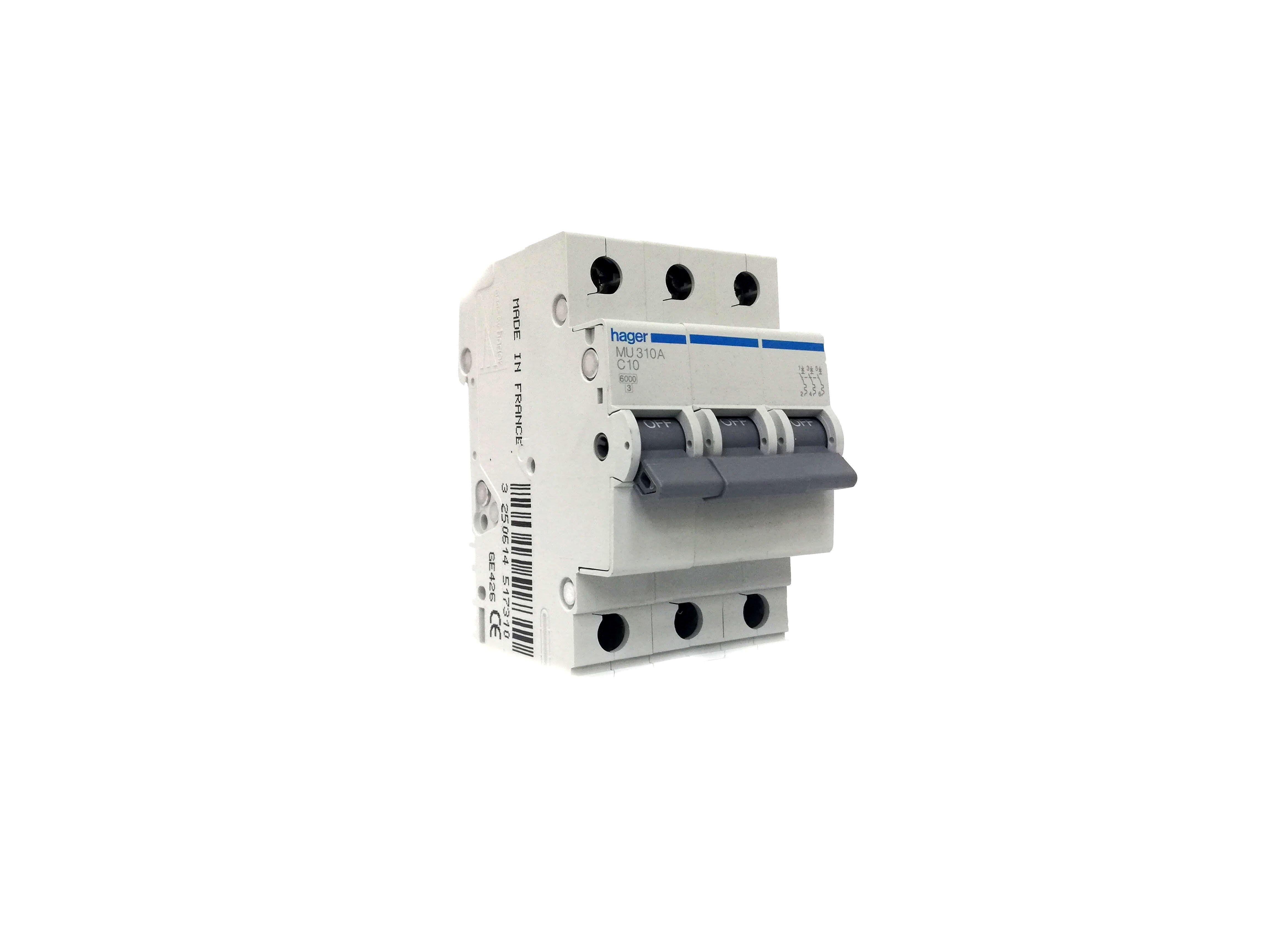 MCB - Miniature Circuit Breaker 10A 6kA 3Pole - MU310A Hager - Qahraba