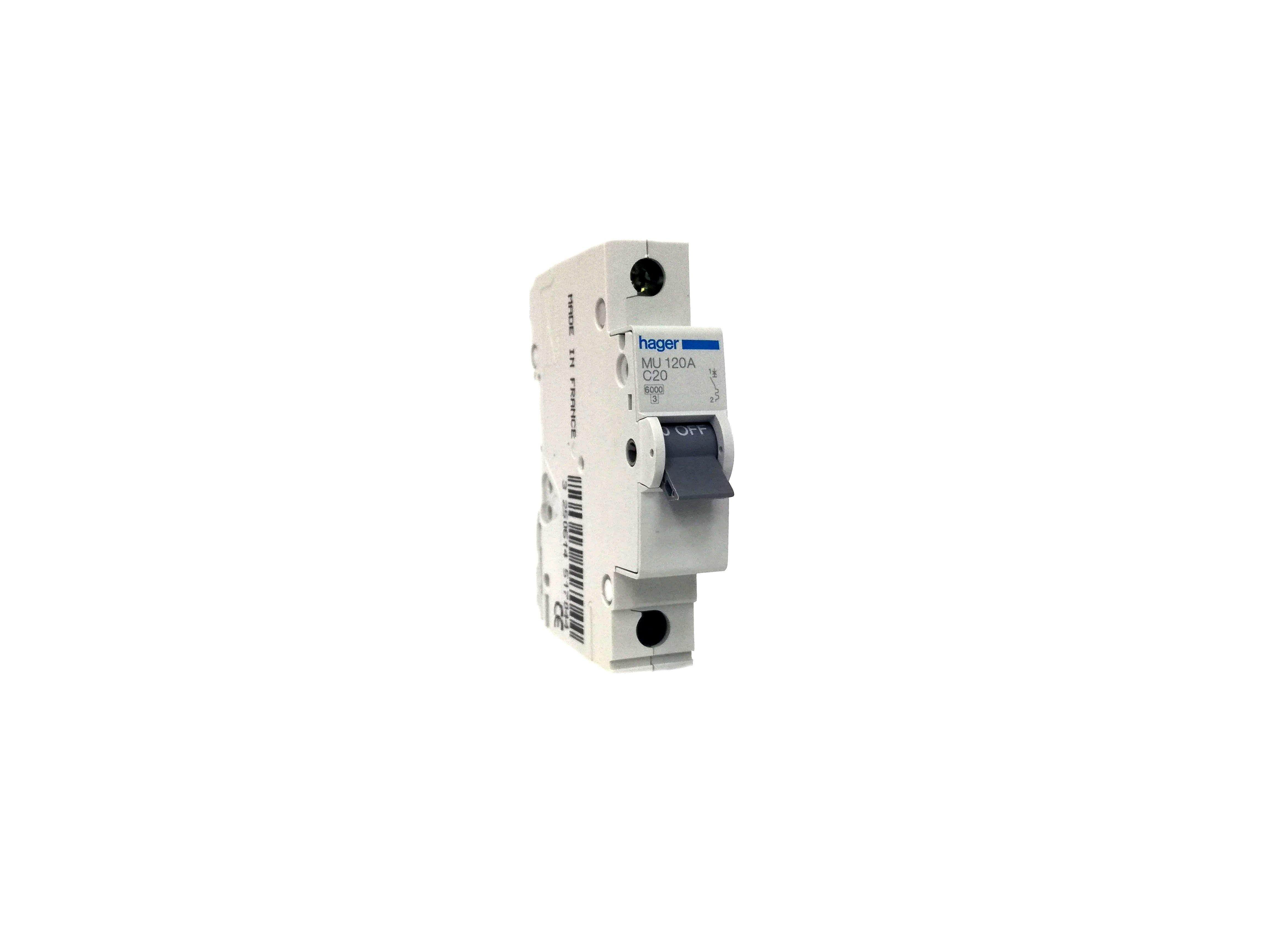 MCB - Miniature Circuit Breaker 20A 6kA 1Pole - MU120A Hager - Qahraba