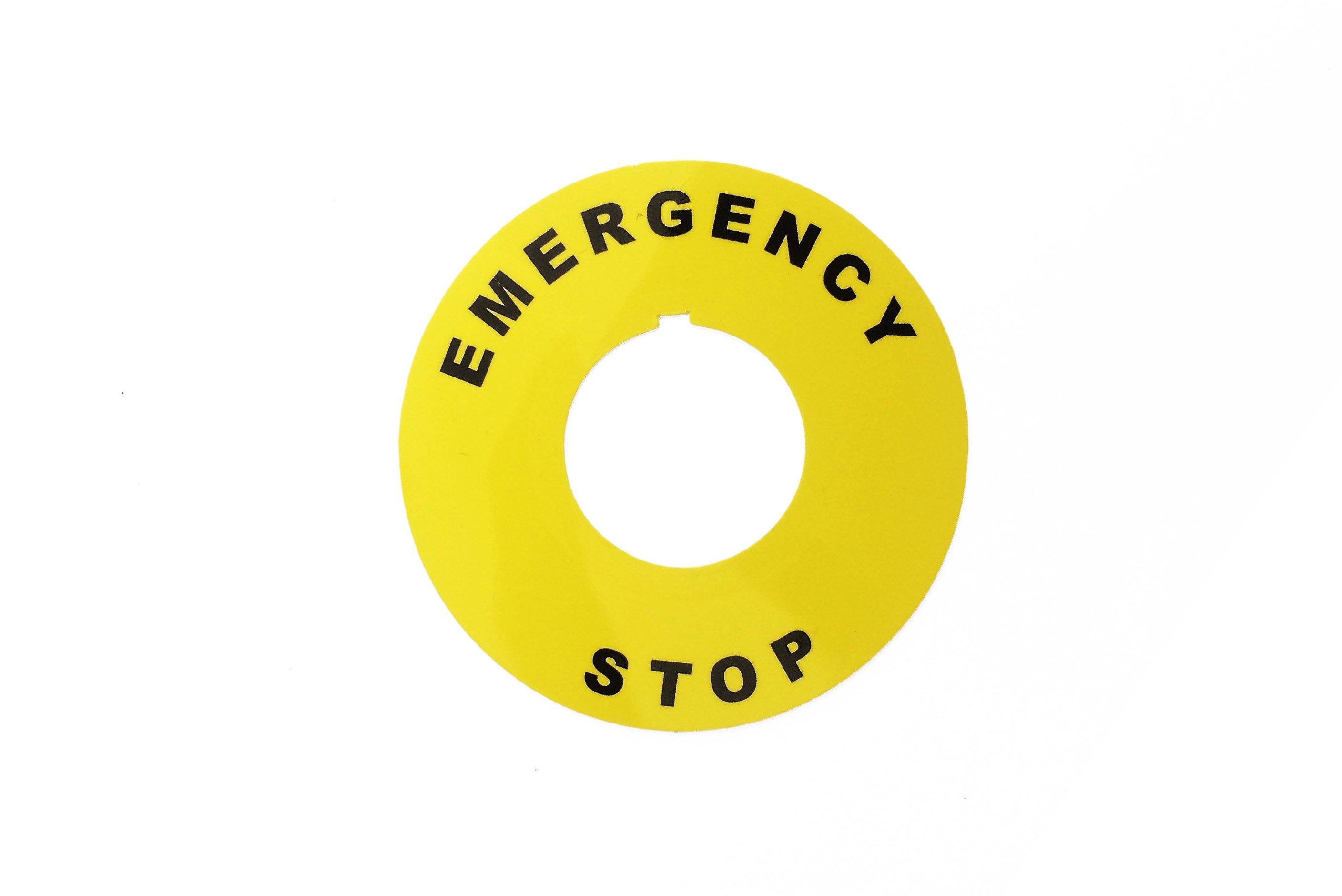 Emergency Stop Legend Plate 22mm Yellow Model: G2BM4 Auspicious - Qahraba