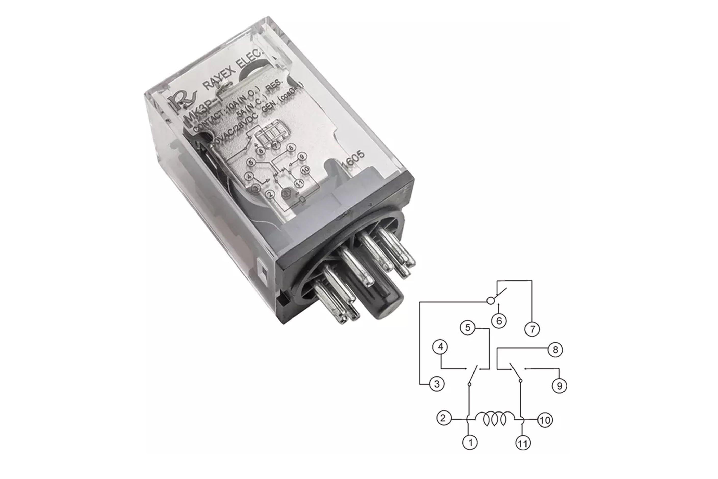 11 pin Relay Round 10A 3PDT Fits Din Rail Socket Model: MK3PN Rayex ...